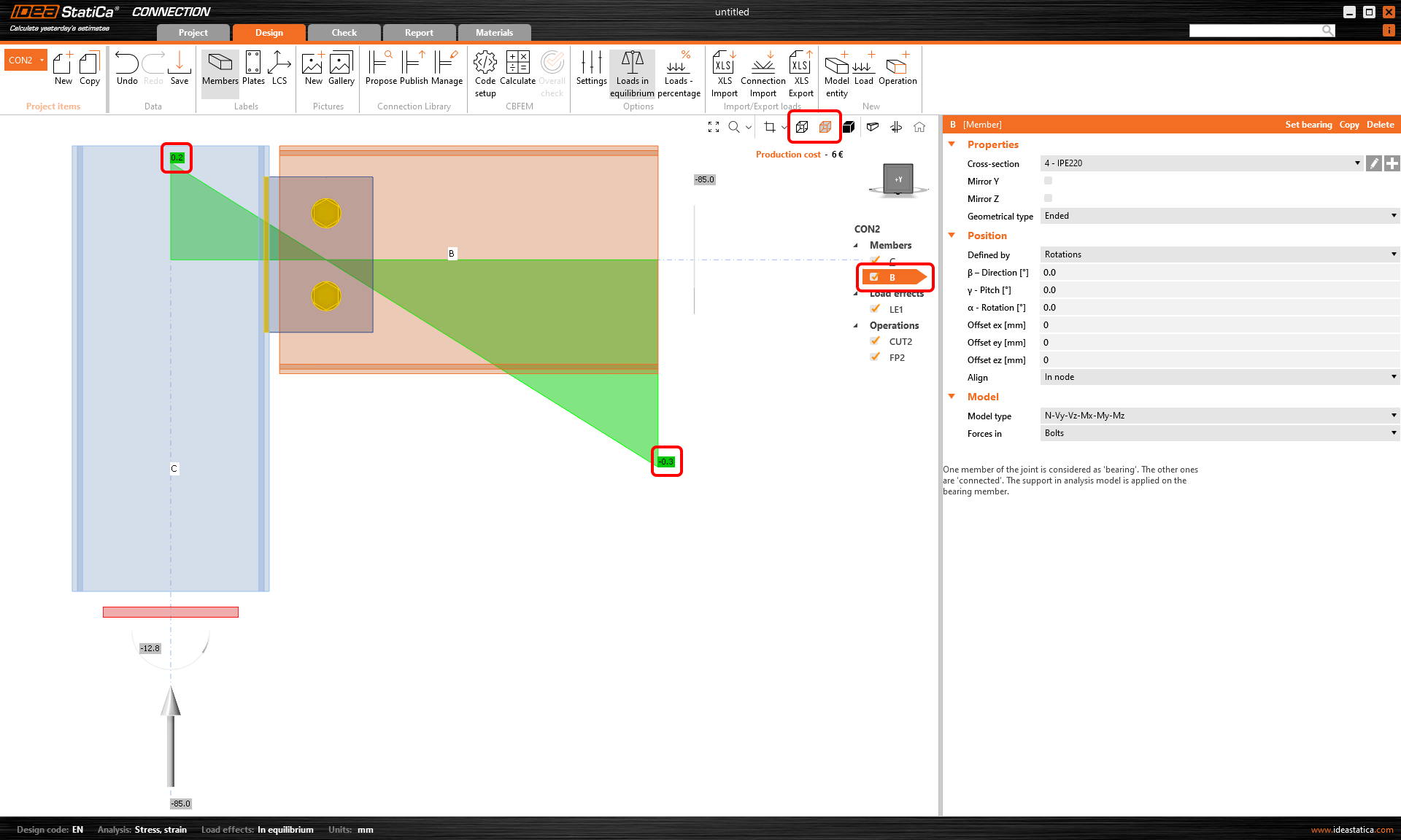 Shear force position input and visualization | IDEA StatiCa